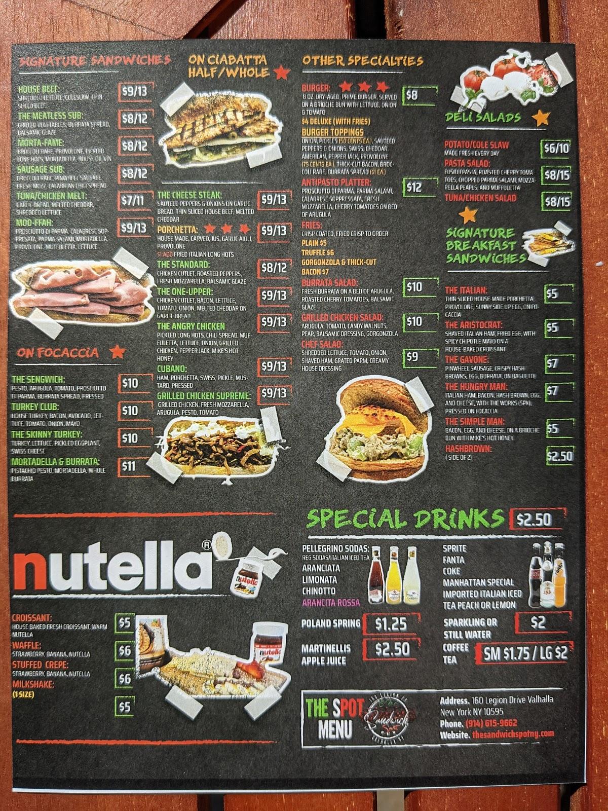 Menu at The Sandwich Spot NY restaurant, Valhalla