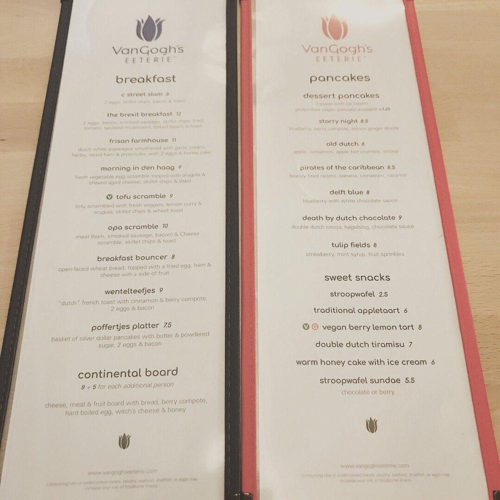 Carta del restaurante Van Gogh's Eeterie, Springfield