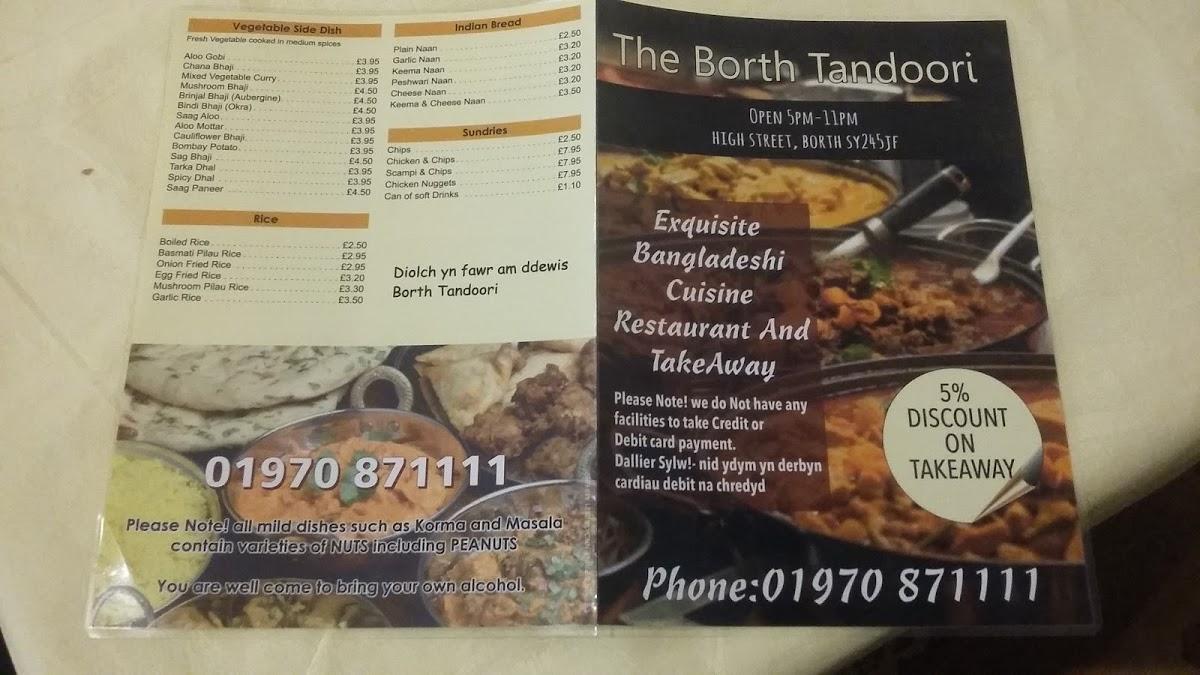 Menu at Borth Tandoori restaurant, Borth, High Street