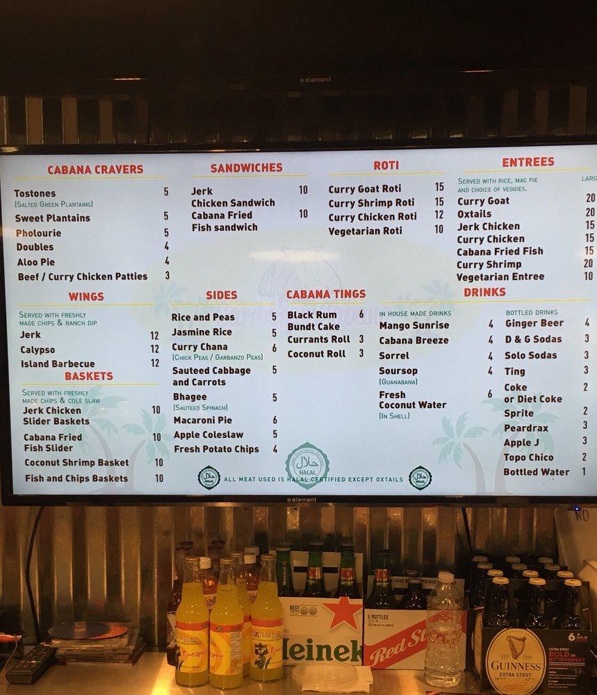 Menu at Caribbean Cabana restaurant, Dallas, 920 S Harwood St