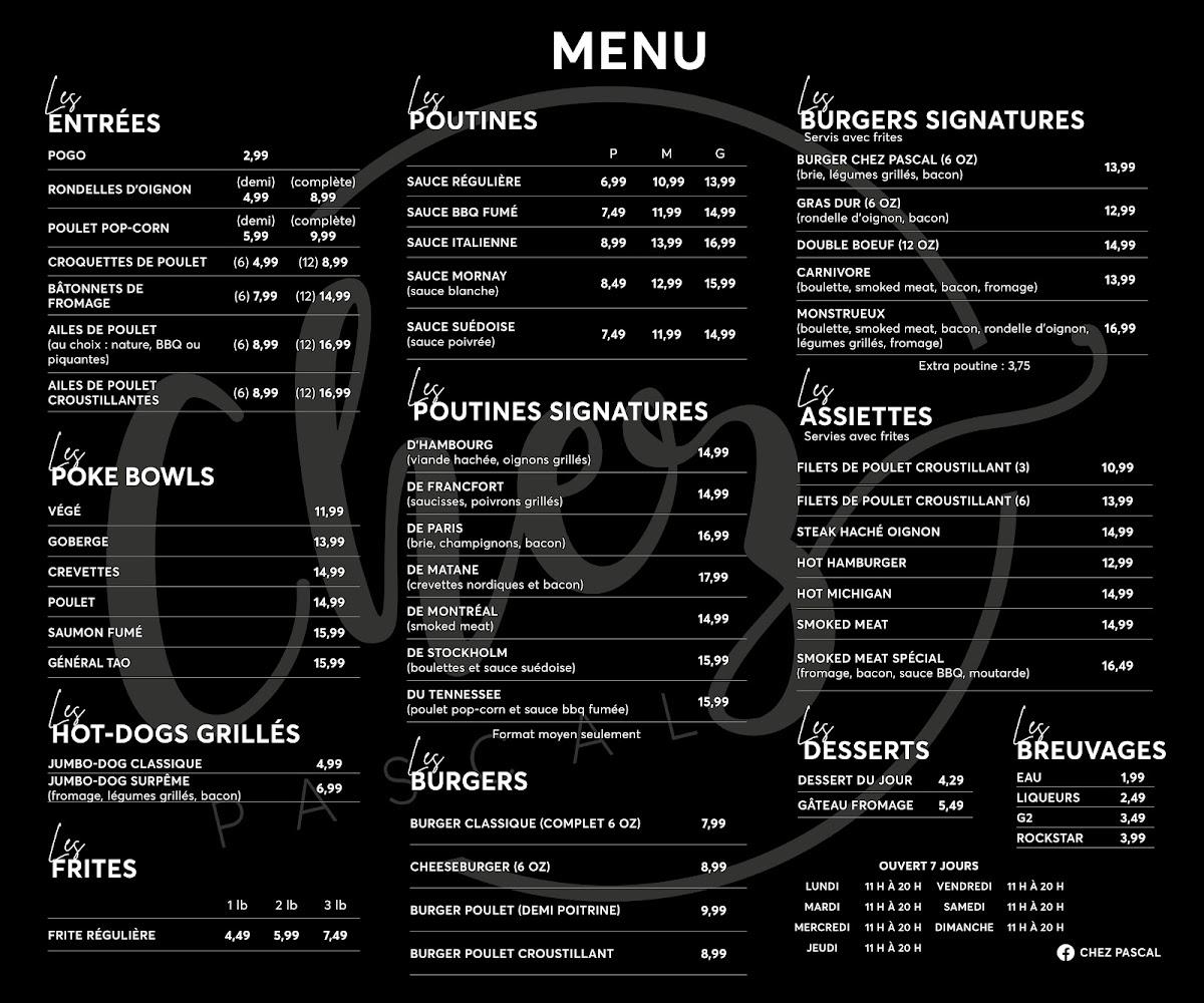 Menu at Restaurant chez Pascal, Amos