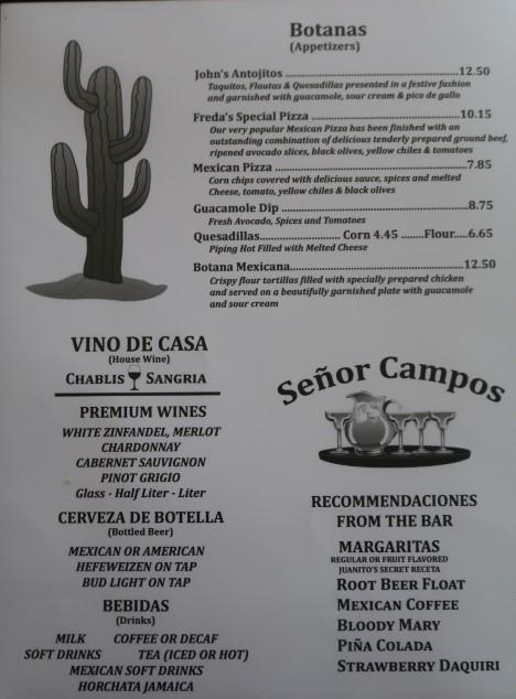 Menu at Señor Campos restaurant, La Habra