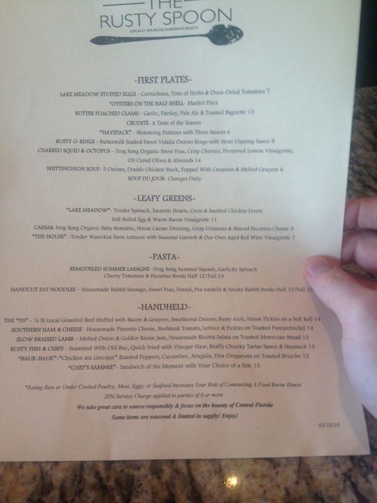 Menu at The Rusty Spoon restaurant, Orlando