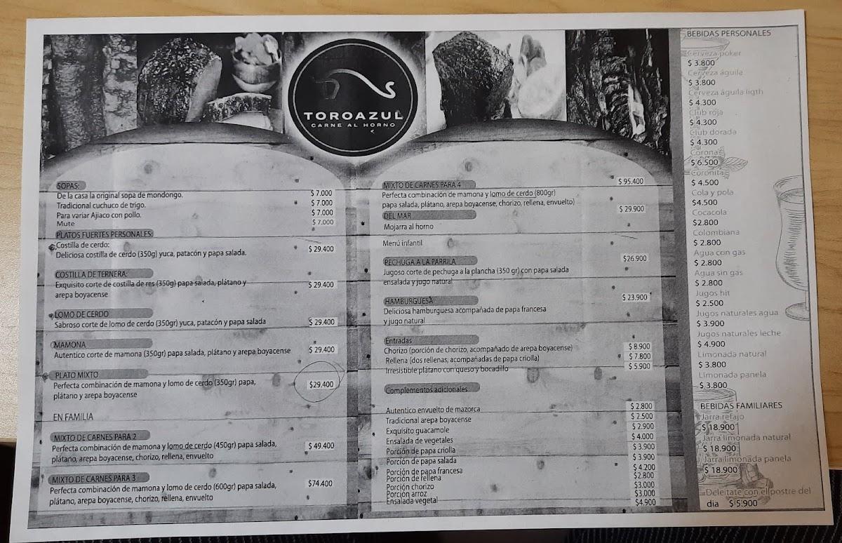 Carta del restaurante Toro Azul, Bogotá, Cl. 150 #19b16