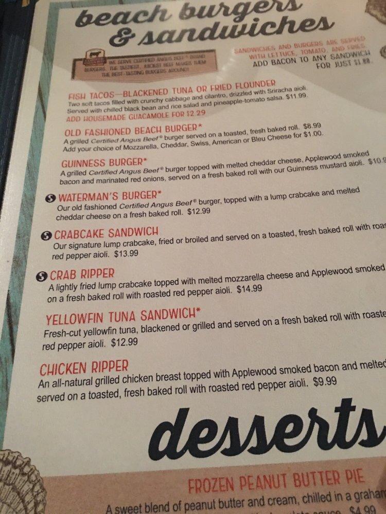 Menu at Waterman's Surfside Grille pub & bar, Virginia Beach
