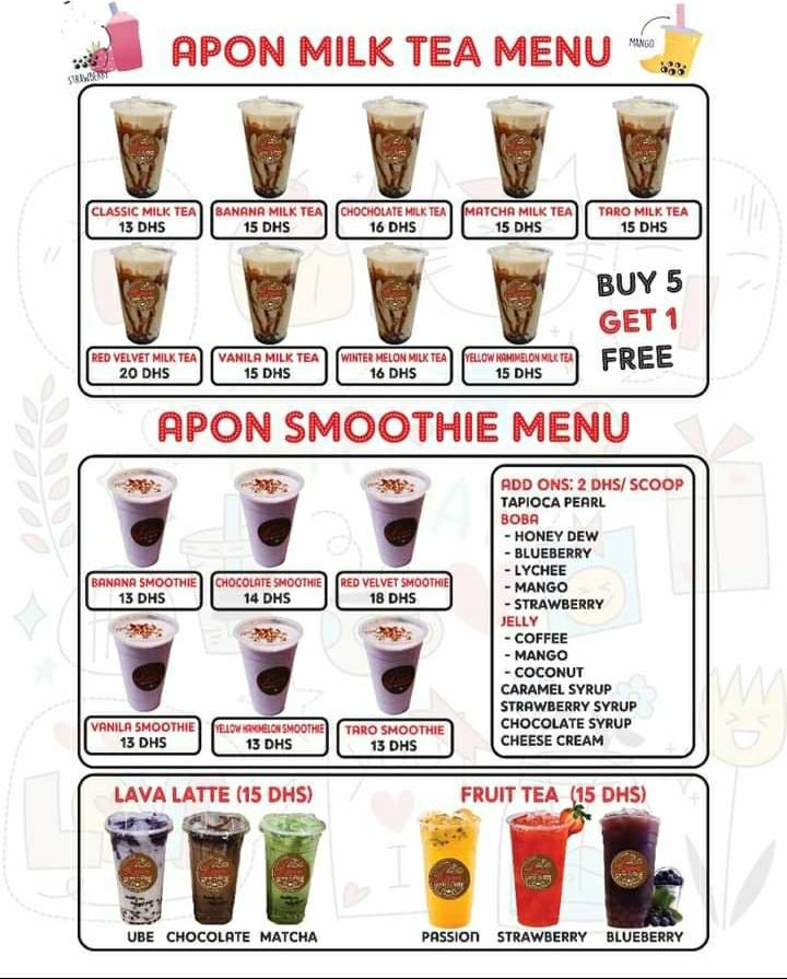 Menu at Apon Coffee House & Bubble Tea Store Al Ain, Al Ain