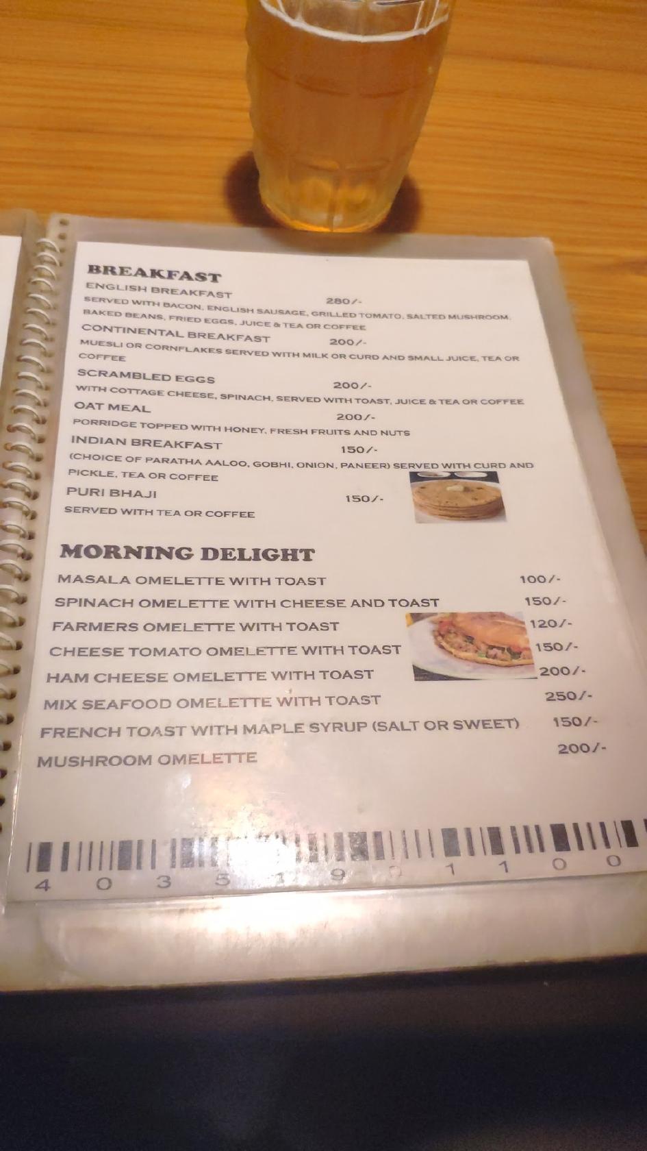 Menu at Barcode Shack, Anjuna