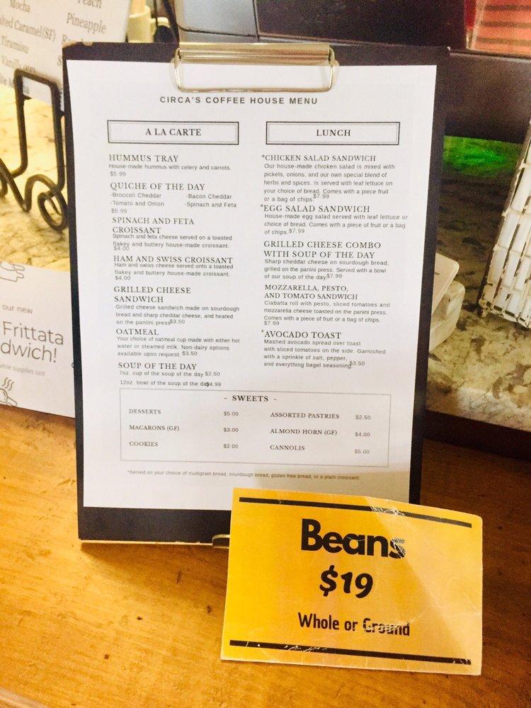 Menu at Circa Coffee restaurant, Tyrone