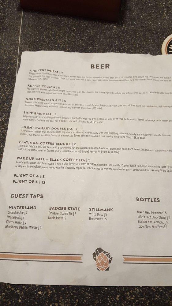 Menu at Copper State Brewing Co pub & bar, Green Bay