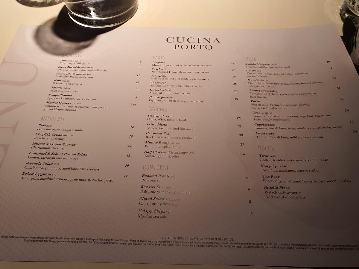 Menu at Cucina Porto restaurant, Pyrmont