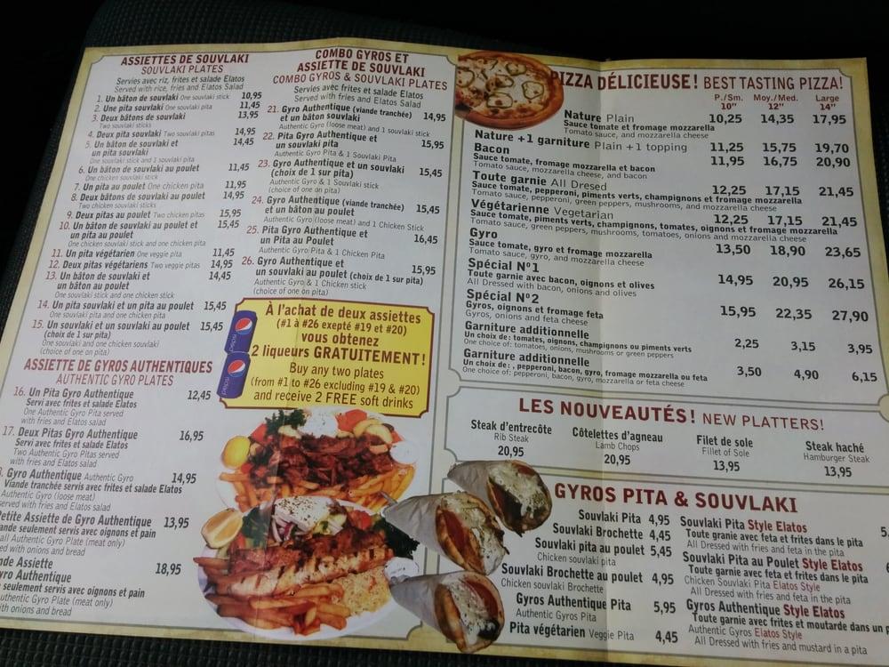 Menu au Fameux Gyros Elatos restaurant, Montréal