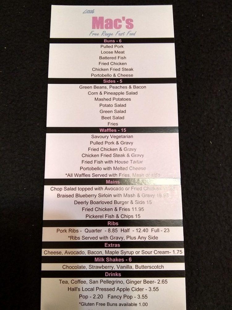 Menu at Little Mac's restaurant, Ottawa