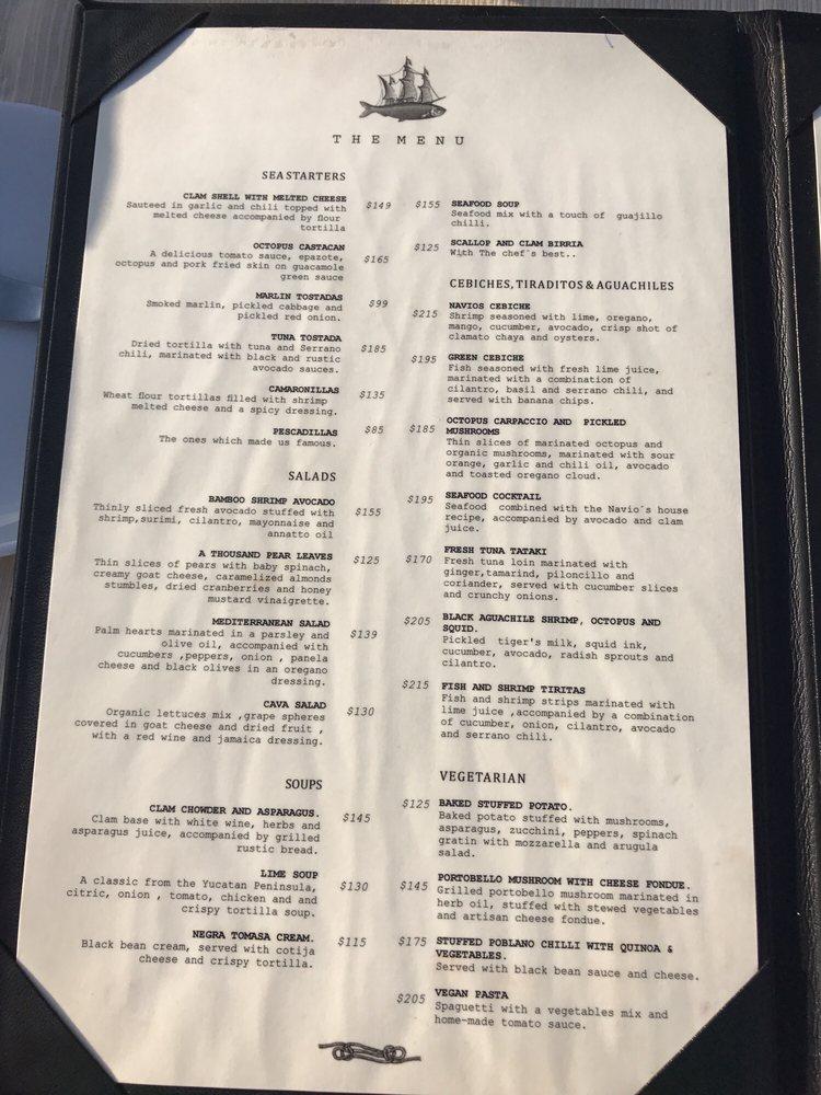 Menu at Navíos restaurant, Cancún
