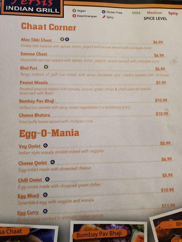 Menu at Persis Indian Grill & Bar, Augusta