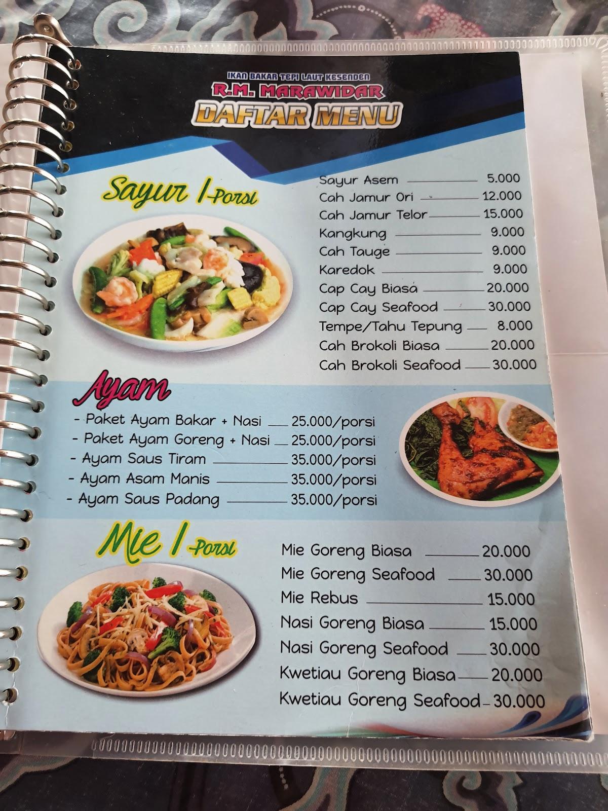 Menu at RM MARAWIDAR restaurant, Cirebon