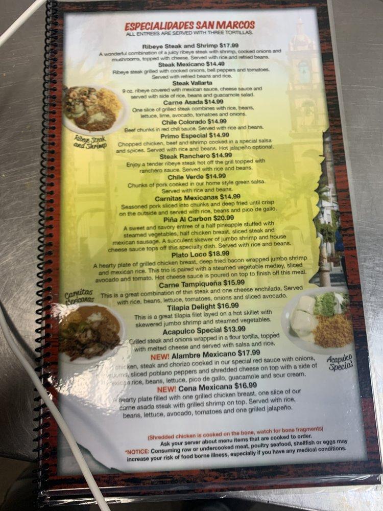 Menu at San Marco's Mexican Restaurant Bar And Grill, Whitehall
