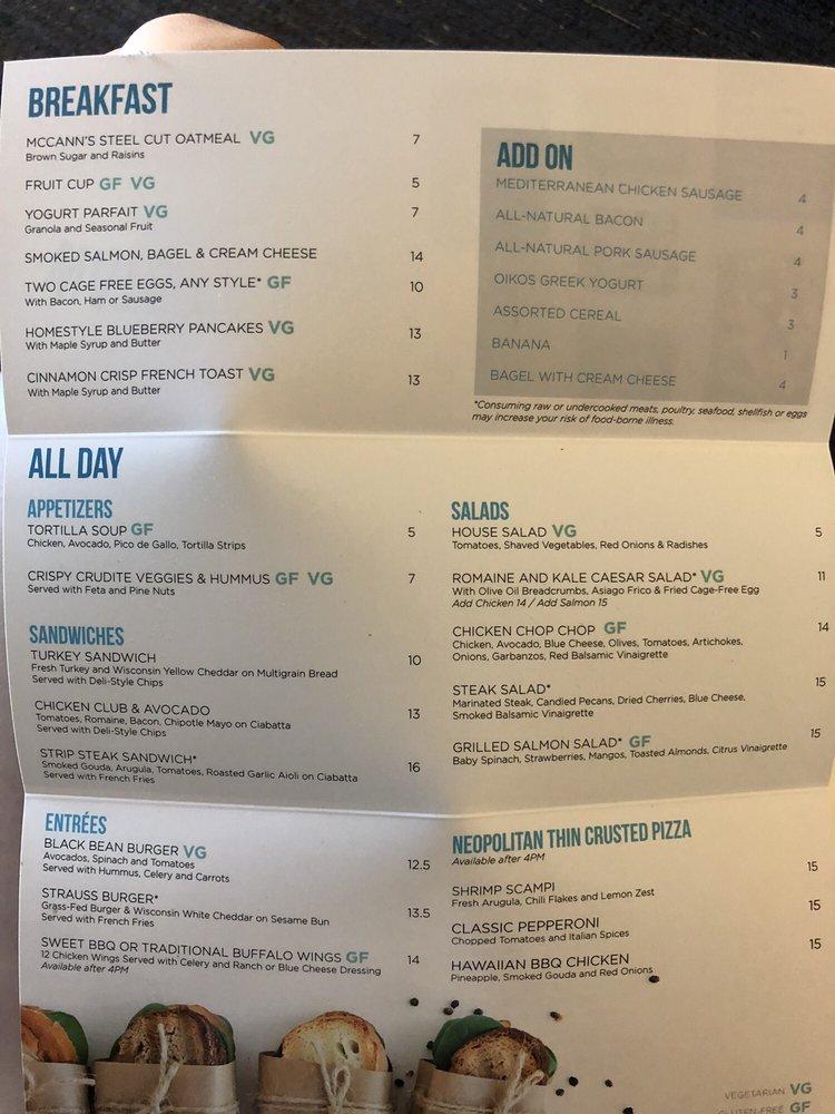Menu at Waters Edge cafe, Oak Brook