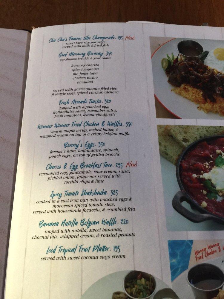 Menu at Cha Cha's Beach Cafe, Malay