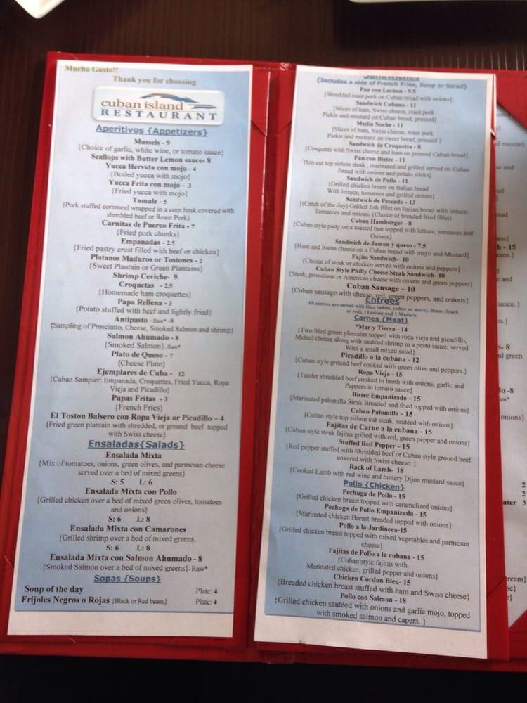 Menu at Cuban Island Restaurant, Melbourne