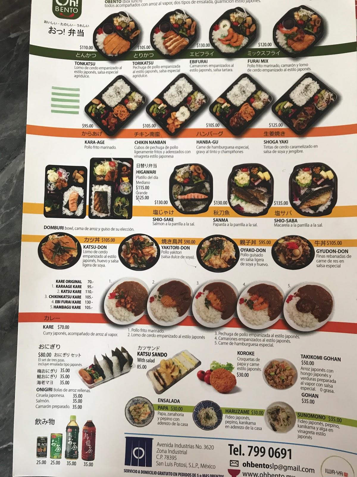 Menu at OH! BENTO restaurant, San Luis Potosi, Av Industrias 3620