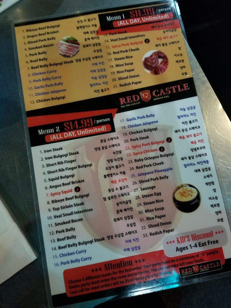 Menu at Red Castle Korean BBQ, Garden Grove