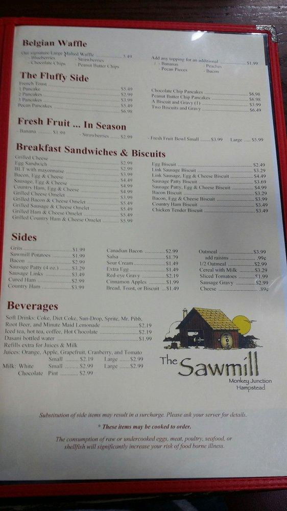 Menu at Sawmill Restaurant, Wilmington