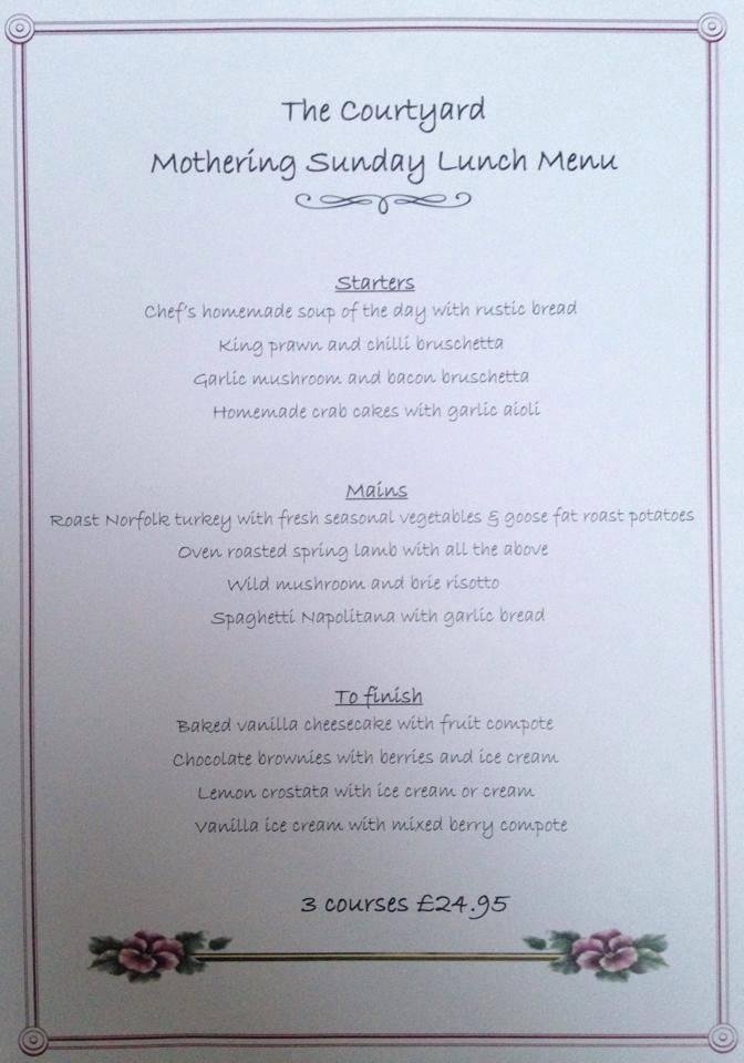 Menu at The Court Yard restaurant, Great Yarmouth