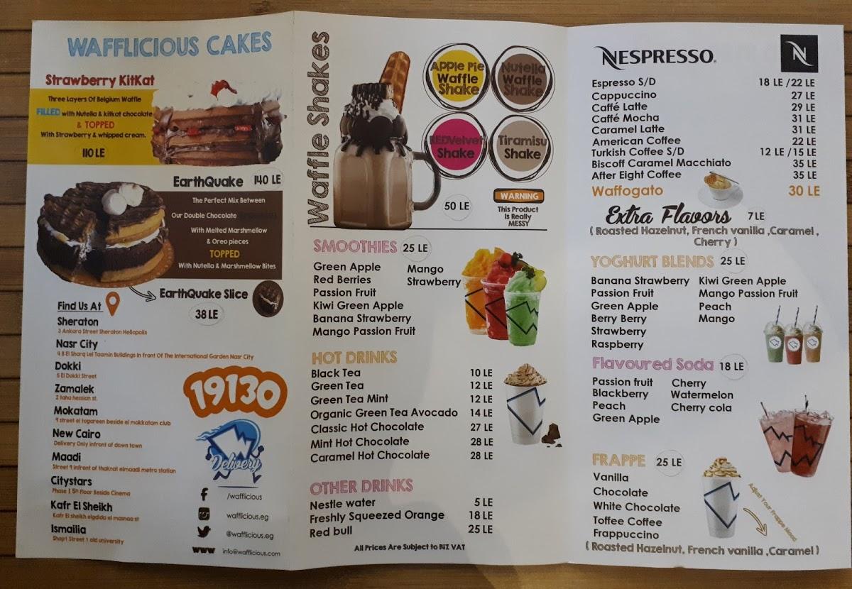 Carta del café Wafflicious City Stars, New Cairo City