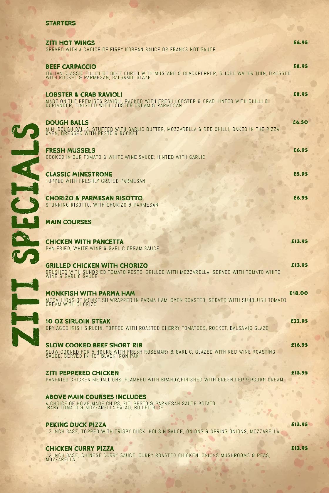 Menu at ZITI PIZZA pub & bar, Glengormley