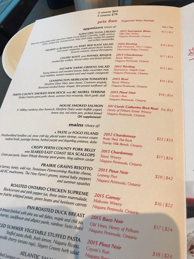Carta de 360 The Restaurant at the CN Tower, Toronto
