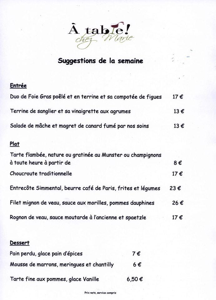 Menu at A Table ! chez Marie restaurant, Hagenthal-le-Bas