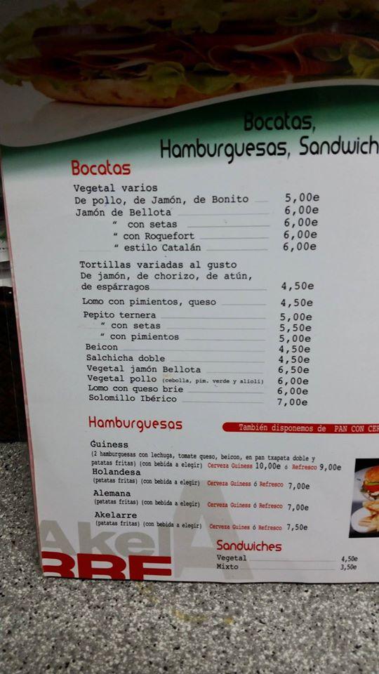 Carta del restaurante AKELARRE TABERNA, Bermeo
