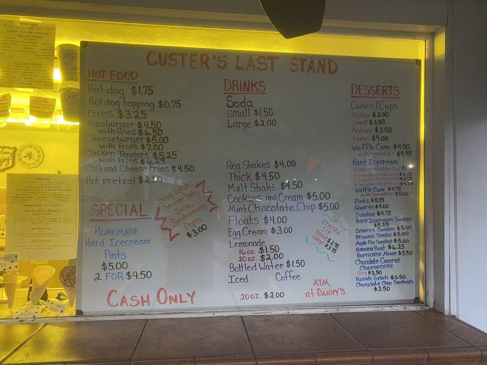 Menu at Custer's Last Stand, Wurtsboro