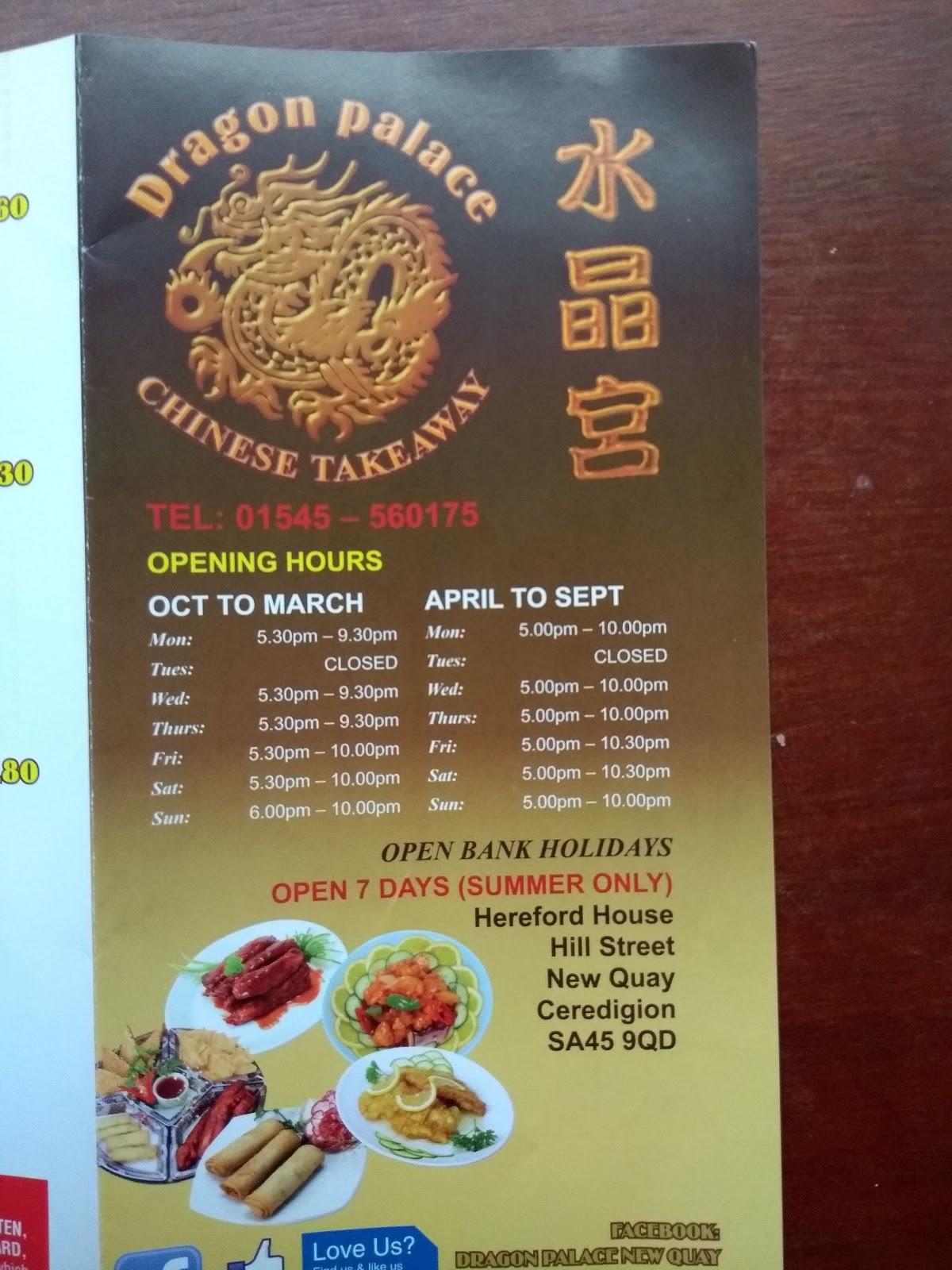 Menu at Dragon Palace fast food, New Quay