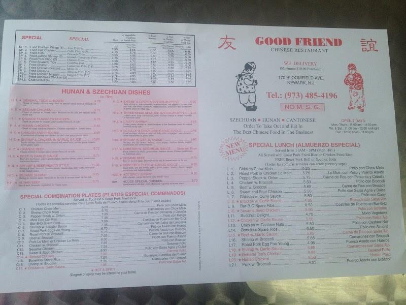 Menu at Happy Good Friends Chinese Restaurant, Newark