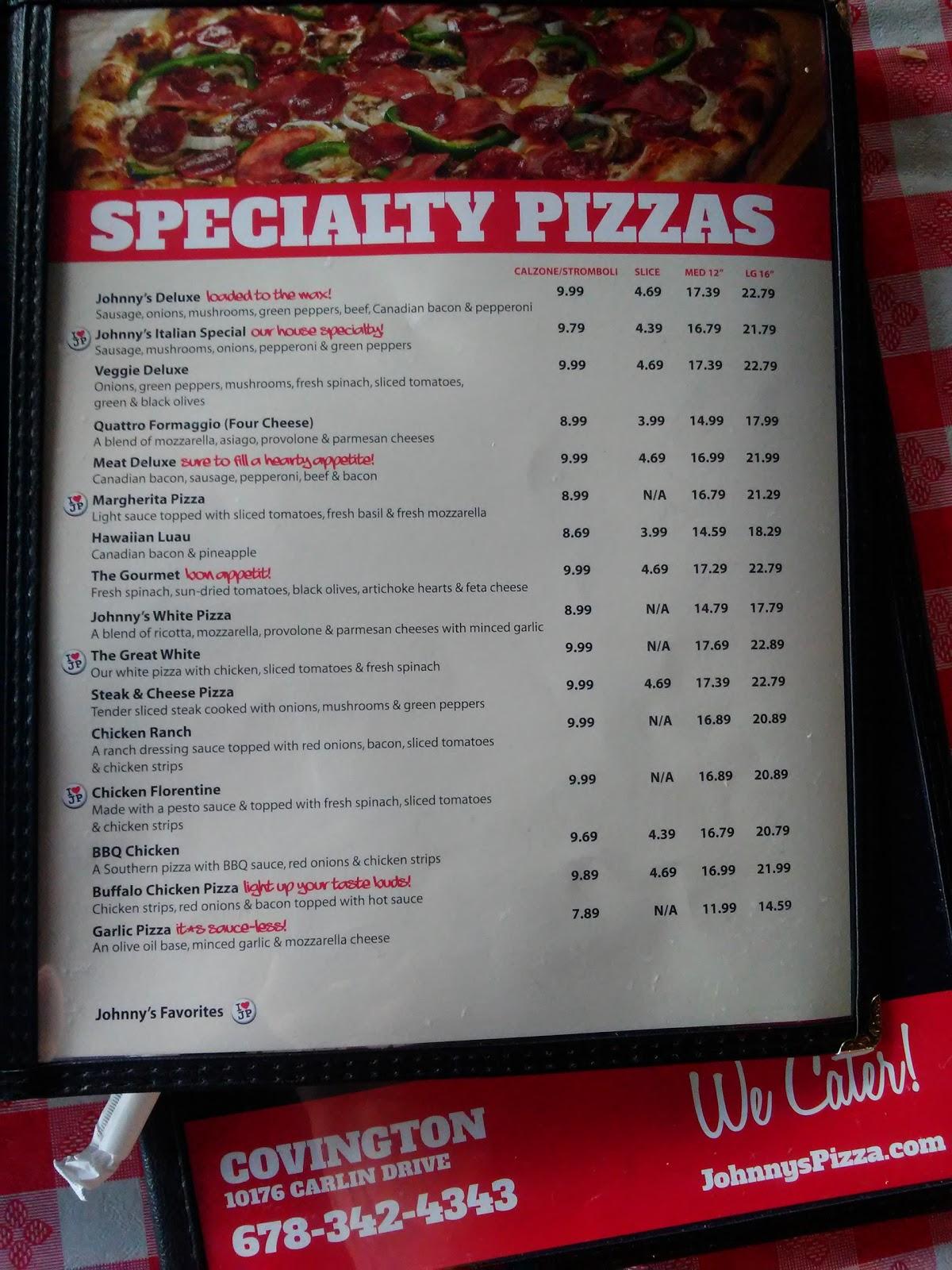 Menu at Johnny's New York Style Pizza pizzeria, Covington