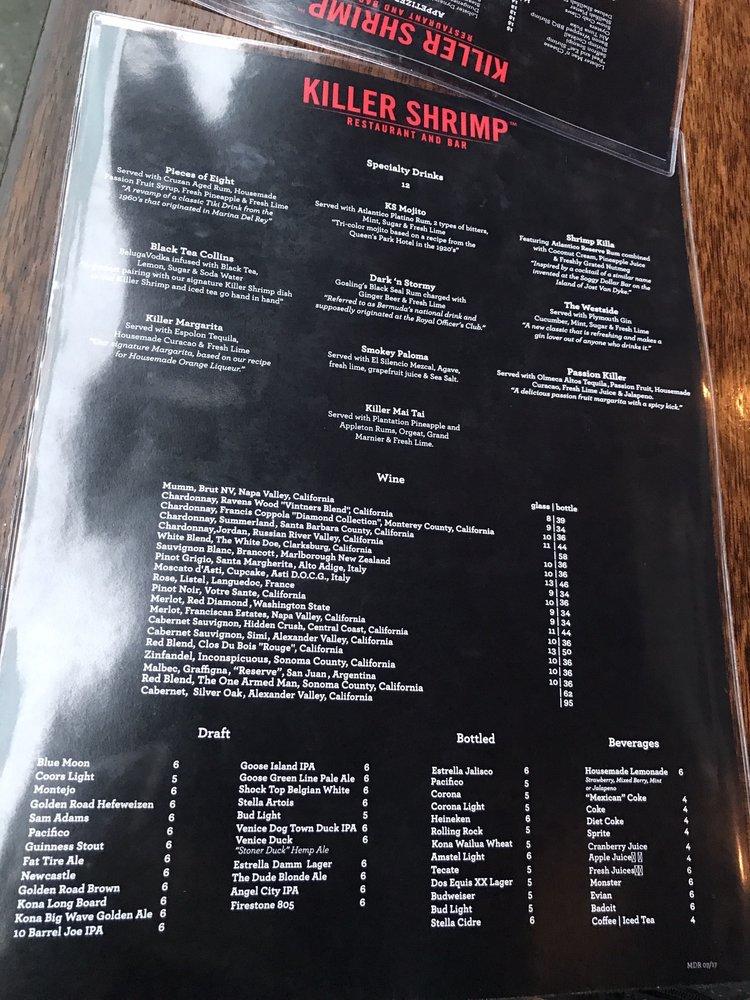 Menu at Killer Shrimp pub & bar, Marina del Rey, Admiralty Way