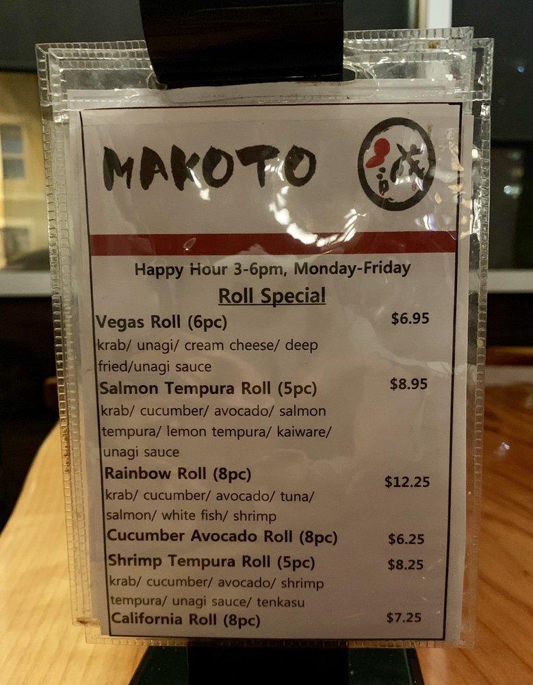 Menu at Makoto Japanese Restaurant, Eugene
