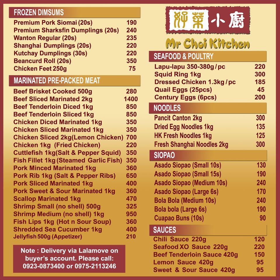 Menu at Mr. Choi Kitchen restaurant, Quezon City, 2nd Floor