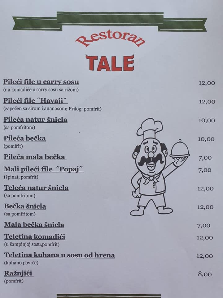 Menu at Restoran Tale restaurant, Ripač