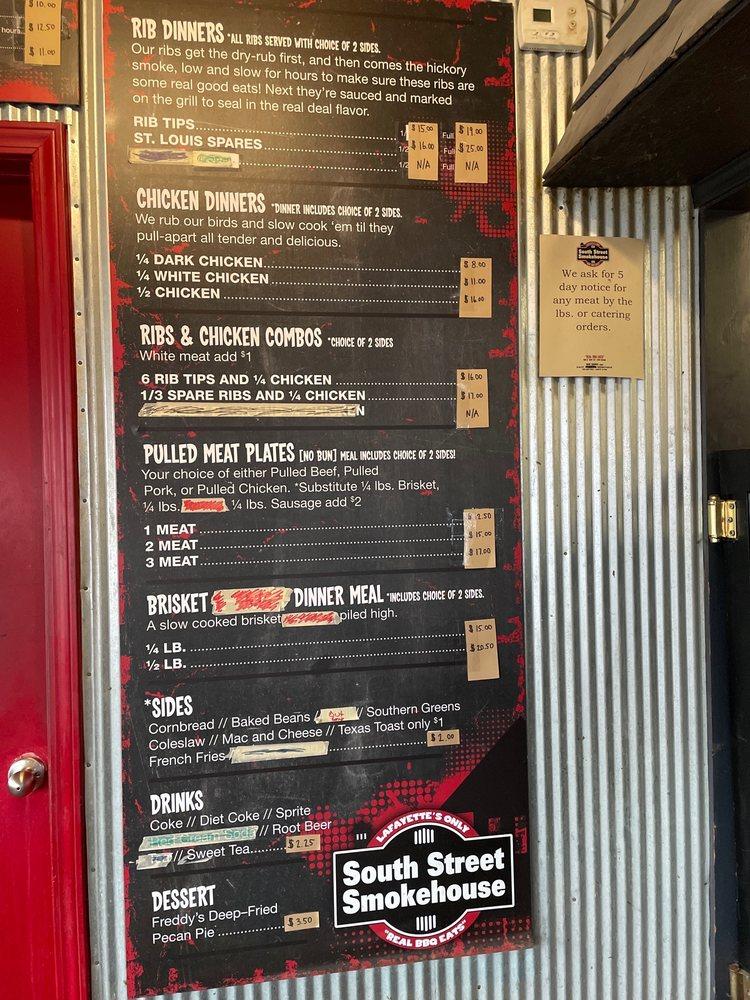 Menu at South Street Smokehouse BBQ, Lafayette