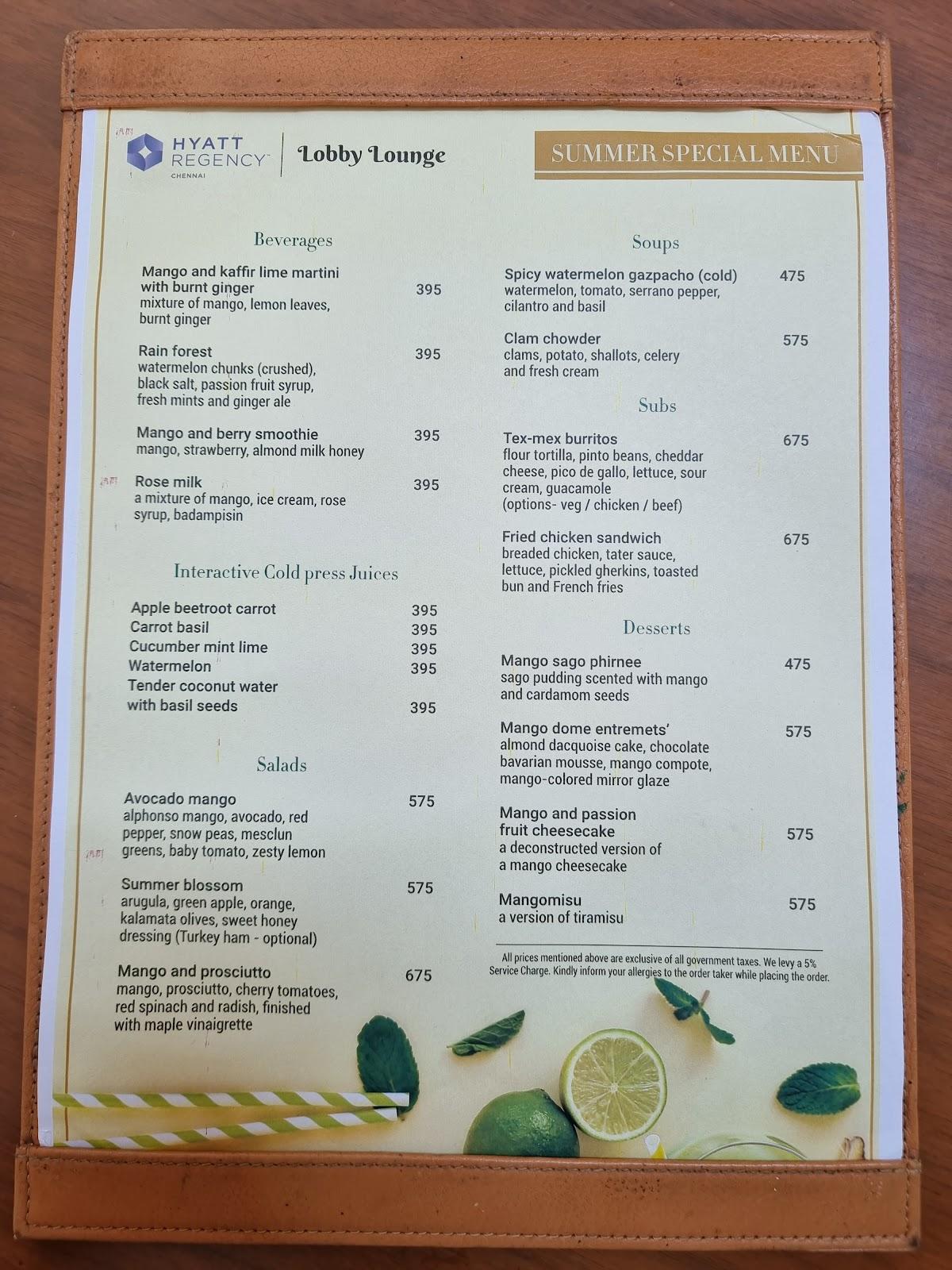 Menu at Spice Haat, Chennai, Hyatt Regency Chennai