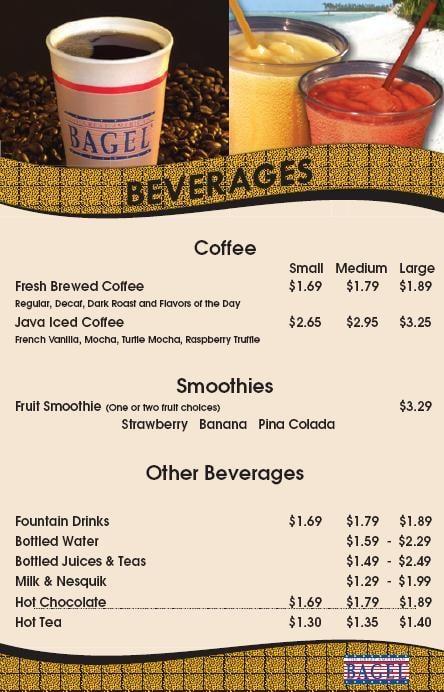 Menu at The Great American Bagel restaurant, Joliet