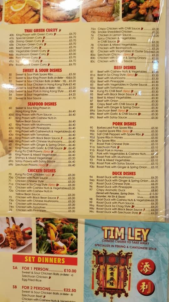 Menu at Tim Ley fast food, East Grinstead
