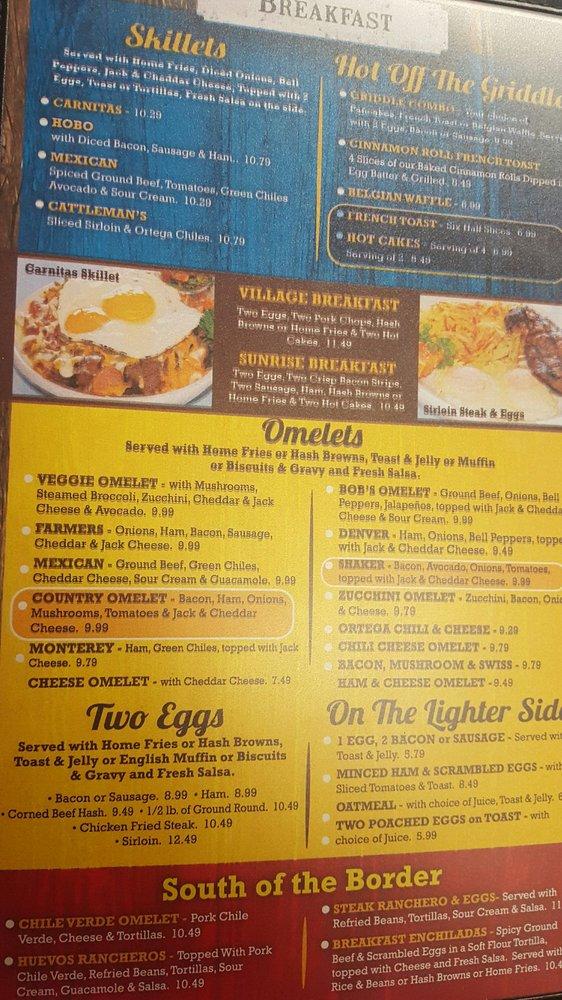 Menu at Village Grill restaurant, Tehachapi