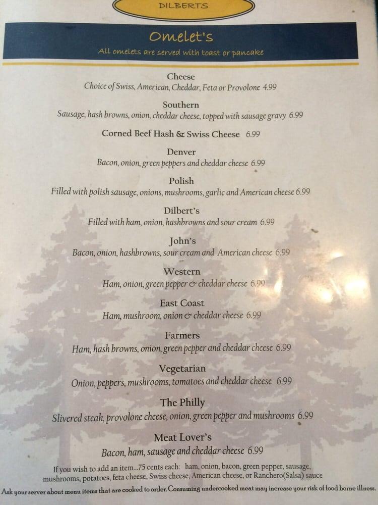 Menu at Dilbert's restaurant, Interlochen