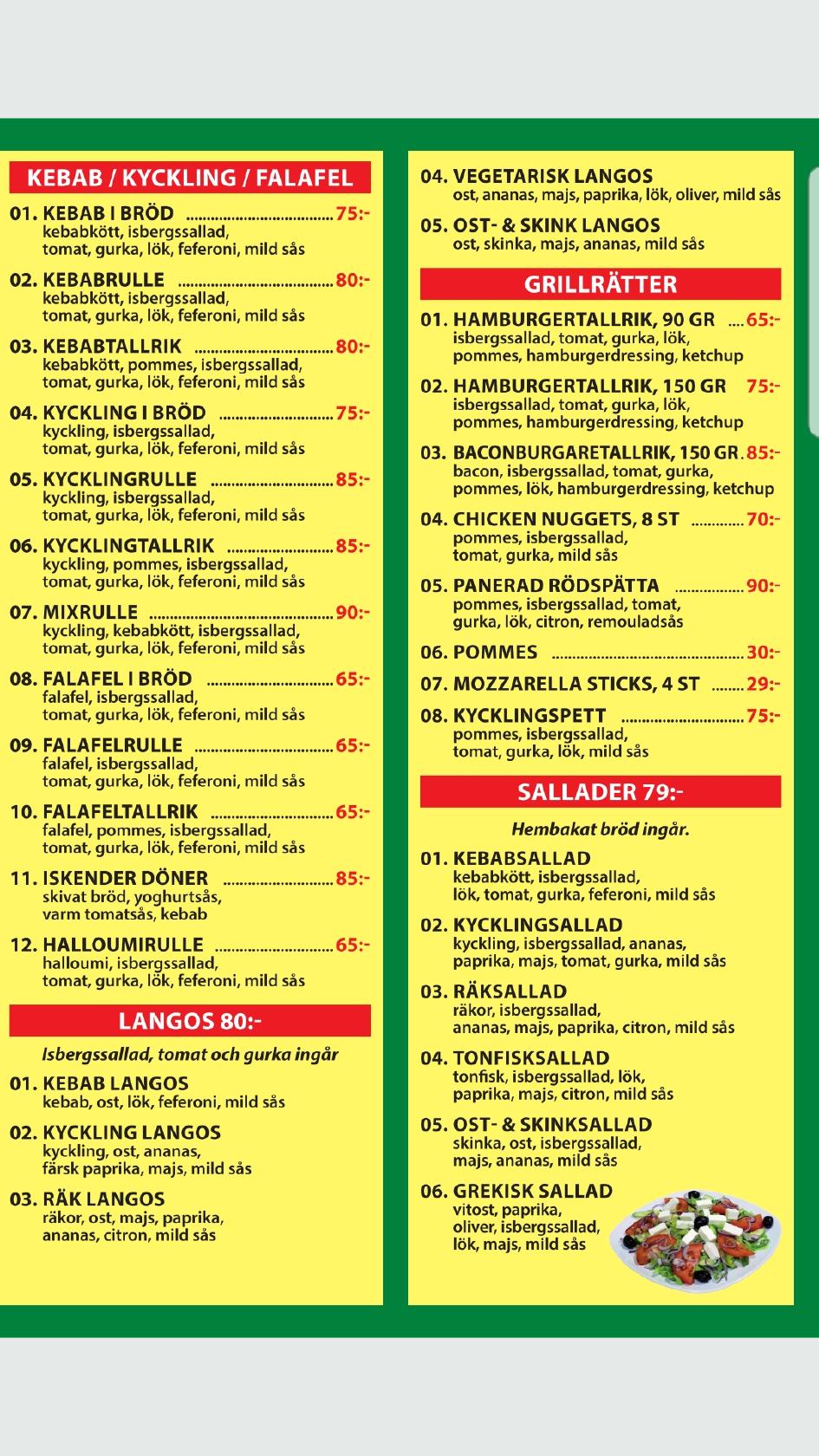 Menu at Food Corner restaurant, Hörby