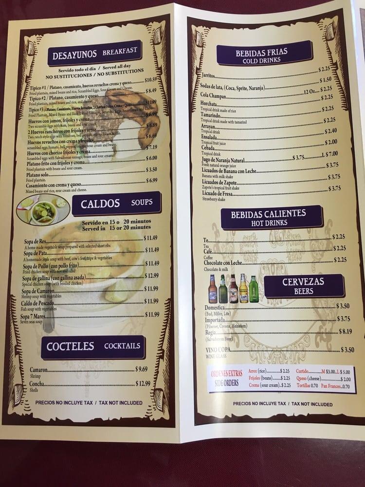 Menu at La Carreta Salvadorian Food restaurant, Los Angeles