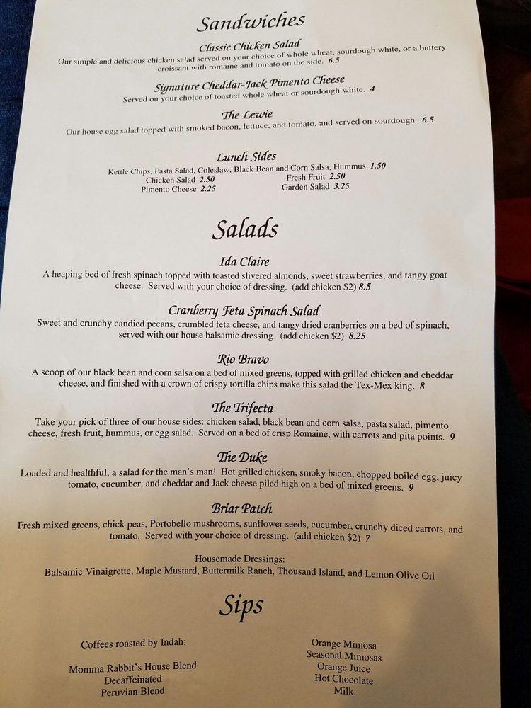 Menu at Momma Rabbit's Nibbles and Sips restaurant, Lexington