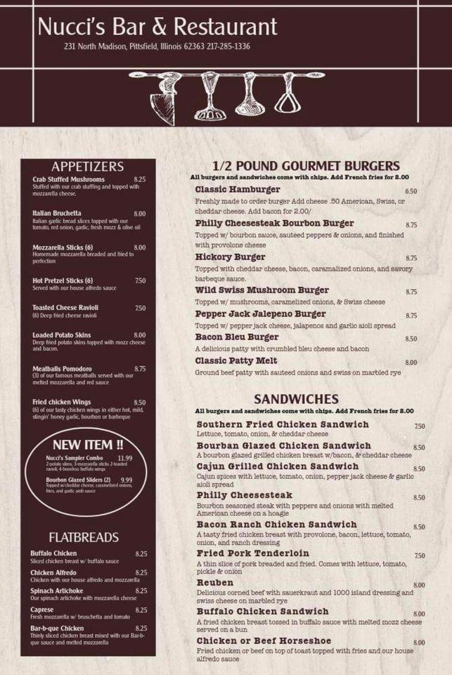Menu at Nucci's Pasta House pizzeria, Pittsfield